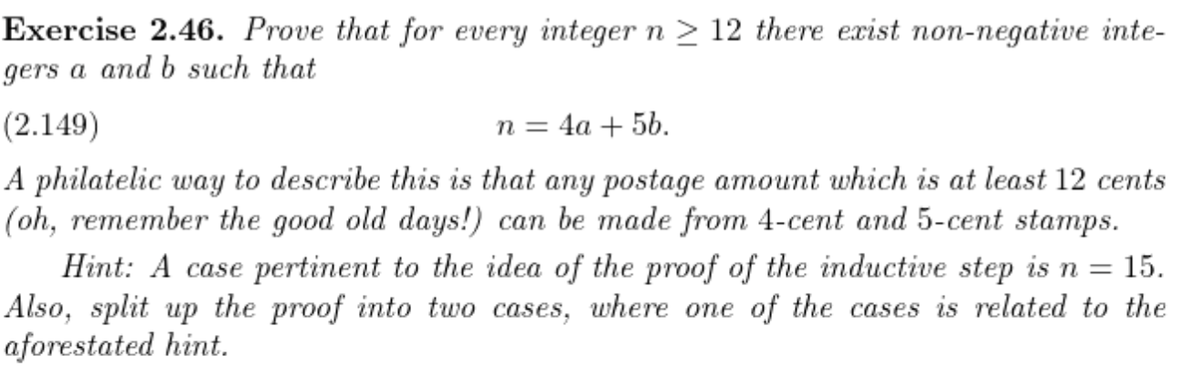 Solved Exercise 2.46. Prove that for every integer n ≥ 12 | Chegg.com