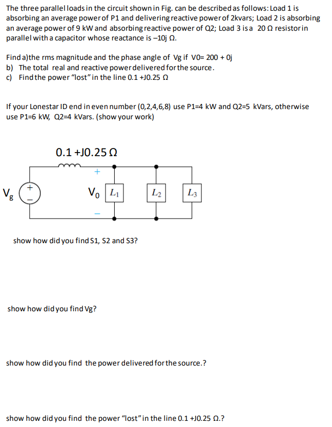 Solved The three parallel loads in the circuit shown in Fig. | Chegg.com