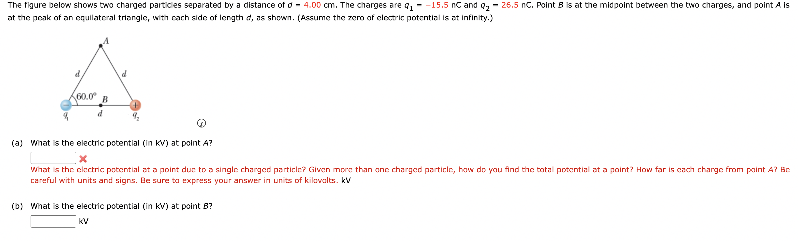 Solved at the peak of an equilateral triangle, with each | Chegg.com
