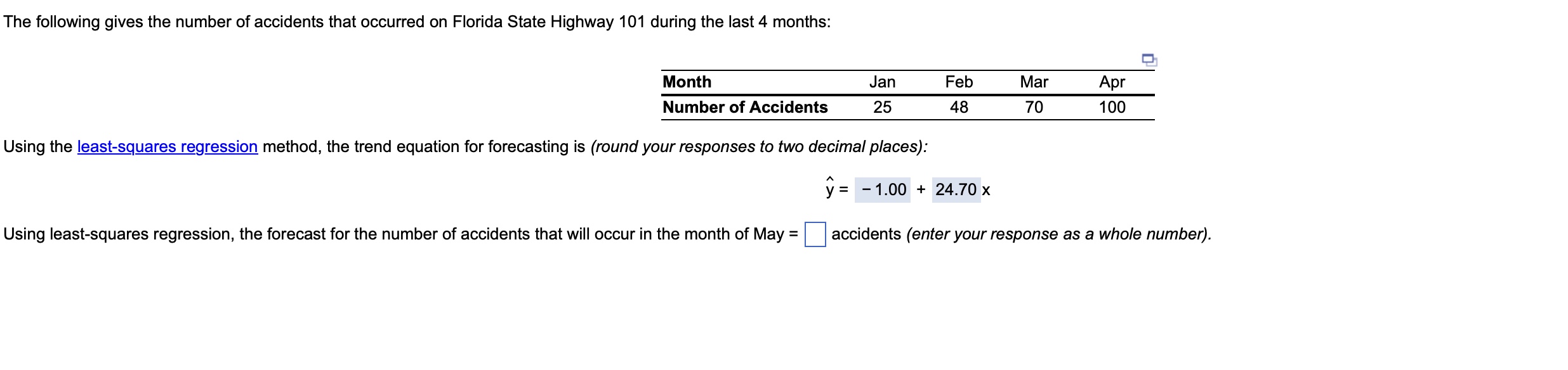 Solved Jsing the least-squares regression method, the trend | Chegg.com