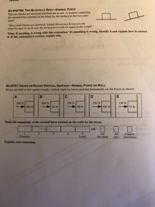 Solved B3-WWT66: Two BLOCKS AT REST-NORMAL FoRCE The two | Chegg.com