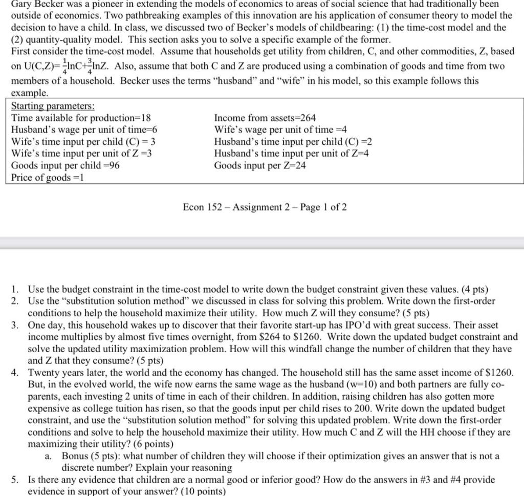 Solved Gary Becker was a pioneer in extending the models of | Chegg.com