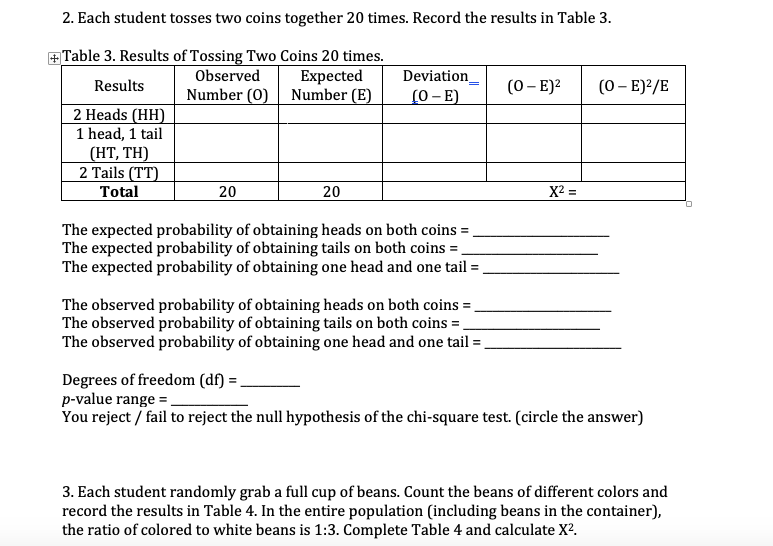 Solved 2. Each student tosses two coins together 20 times. | Chegg.com