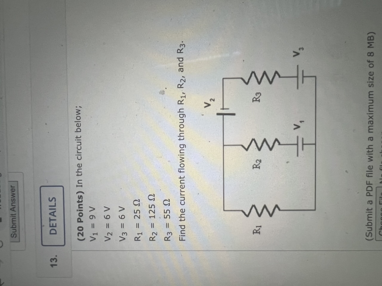 Solved (20 Points) In the circuit below; V1=9 V V2=6 V V3=6 | Chegg.com