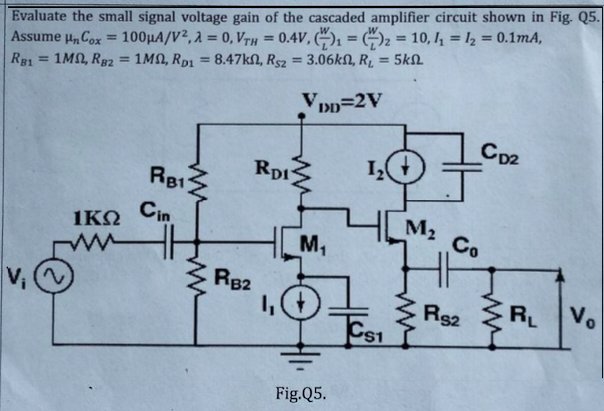 Solved Evaluate the small signal voltage gain of the | Chegg.com