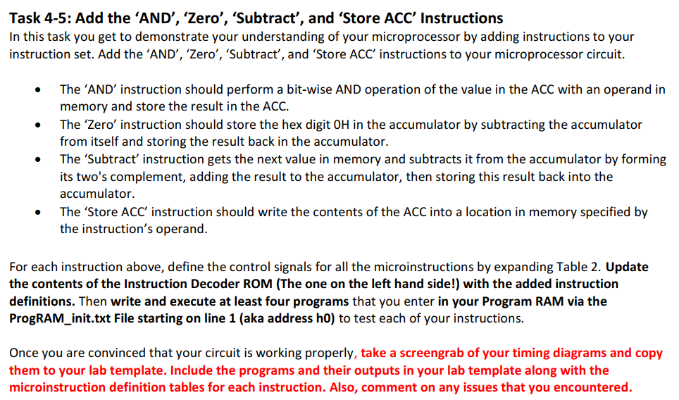 Task 4-5: Add the 'AND', 'Zero', 'Subtract', and | Chegg.com