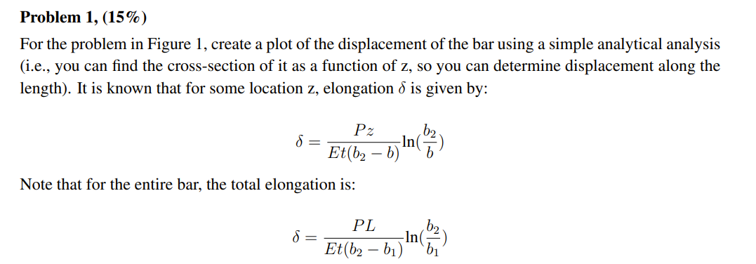 Solved Problem 1, (15%) ﻿IntroductionFor the tapered bar | Chegg.com