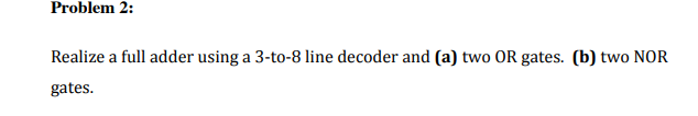 Solved Problem 2: Realize a full adder using a 3-to-8 line | Chegg.com
