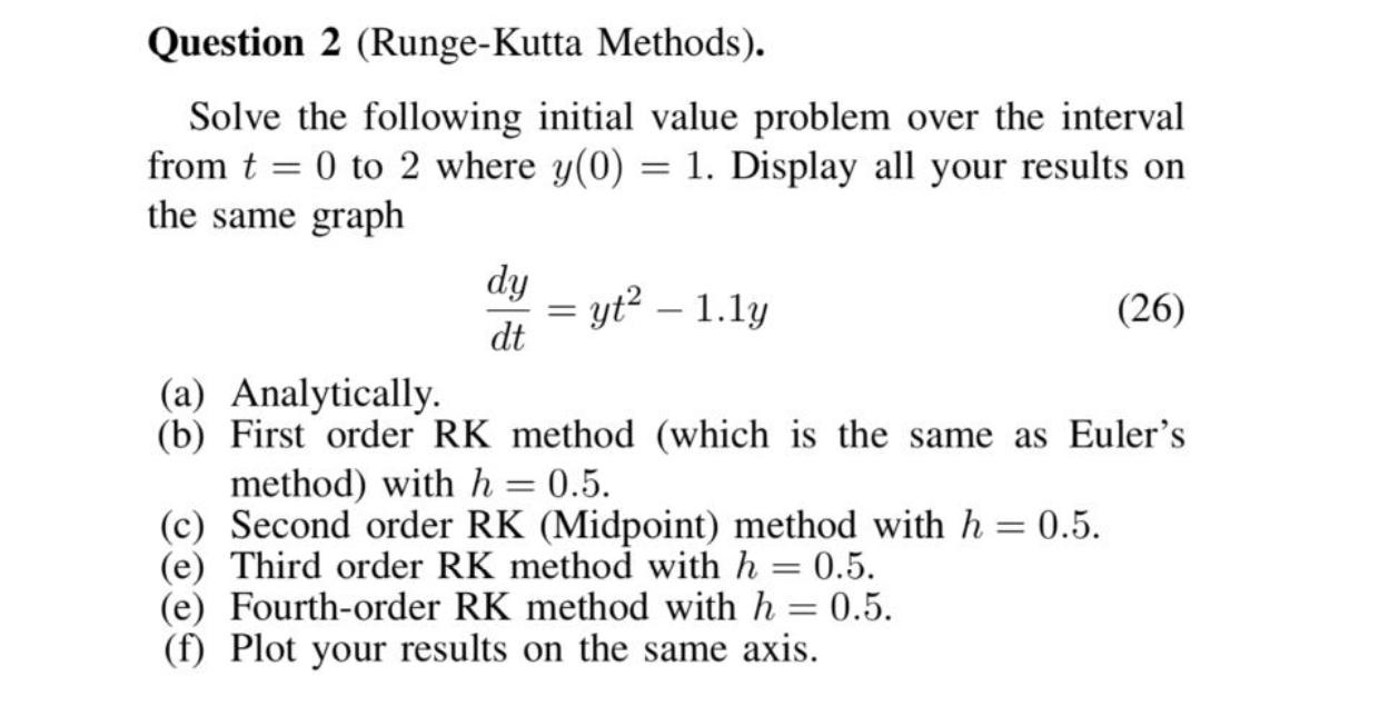 Solved Question 2 (Runge-Kutta Methods). Solve the following | Chegg.com