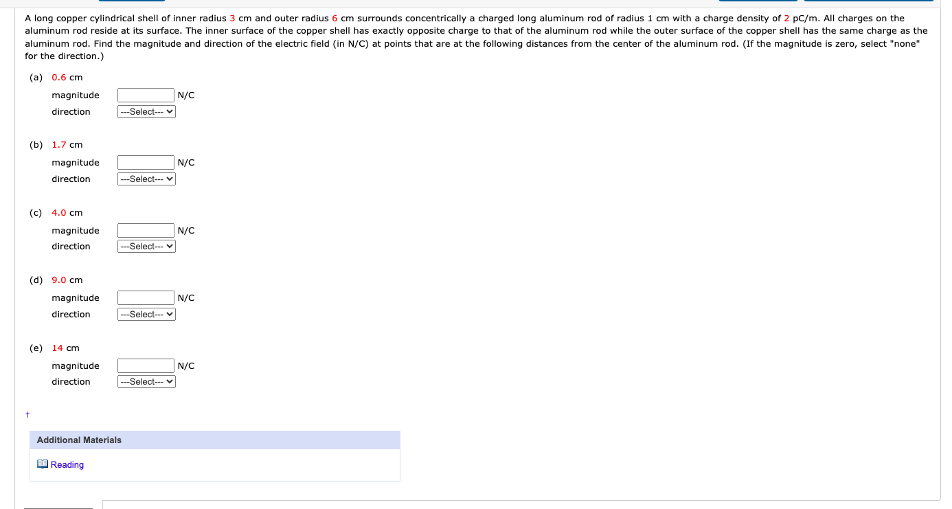Solved for the direction.) (a) 0.6 cm magnitude N/C | Chegg.com