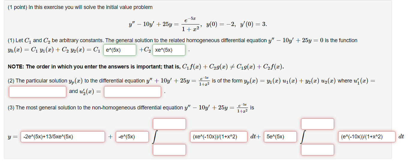 Solved (1 point) In this exercise you will solve the initial | Chegg.com