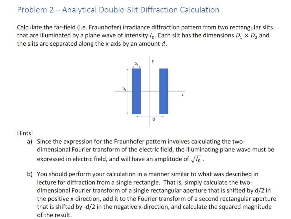 Problem 2 Analytical Double Slit Diffraction