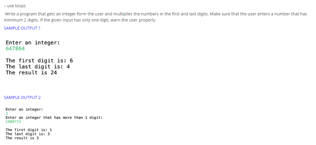 Solved Use Loops Write A Program That Gets An Integer Form 8225