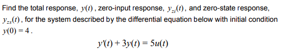 Solved Find the total response, y(t), zero-input response, y | Chegg.com