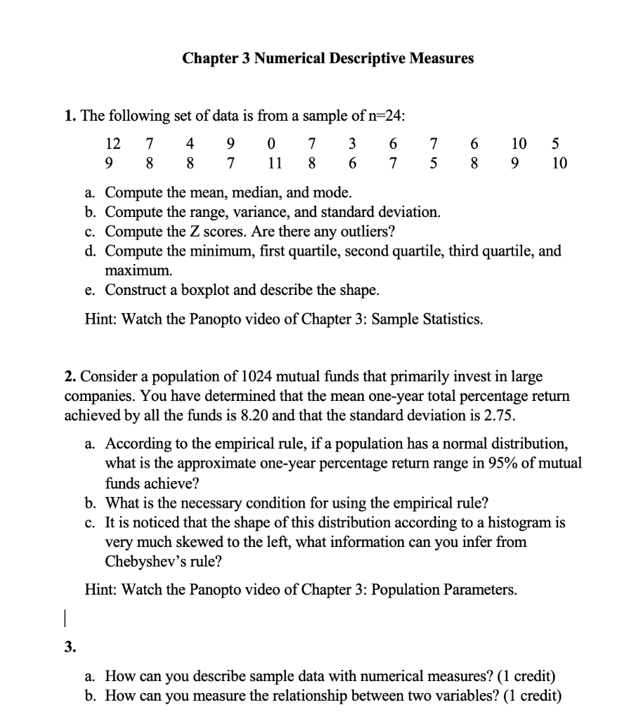 Solved Chapter 3 Numerical Descriptive Measures 1. The | Chegg.com