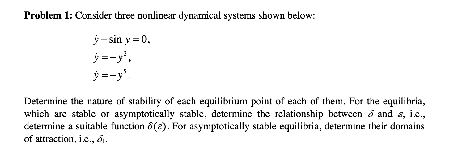 Problem 1: Consider three nonlinear dynamical systems | Chegg.com