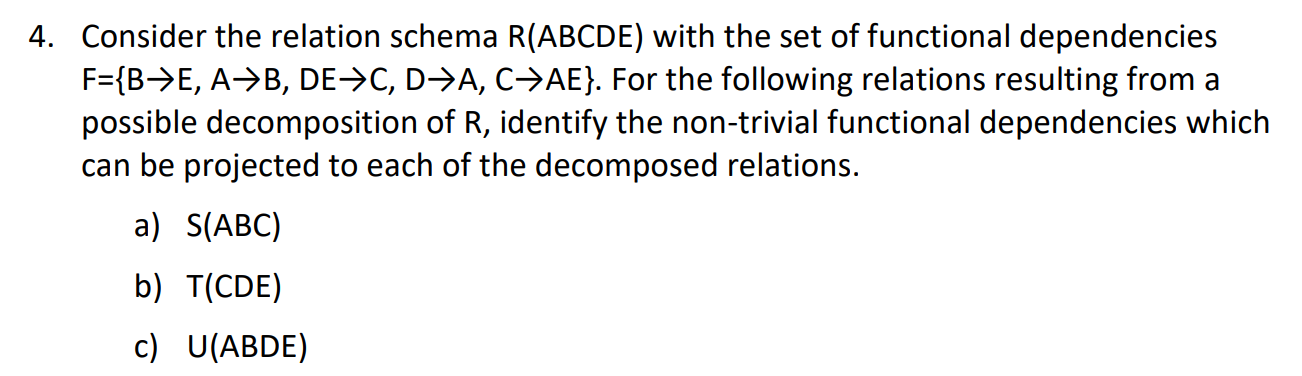 Solved Consider the relation schema R(ABCDE) with the set of | Chegg.com