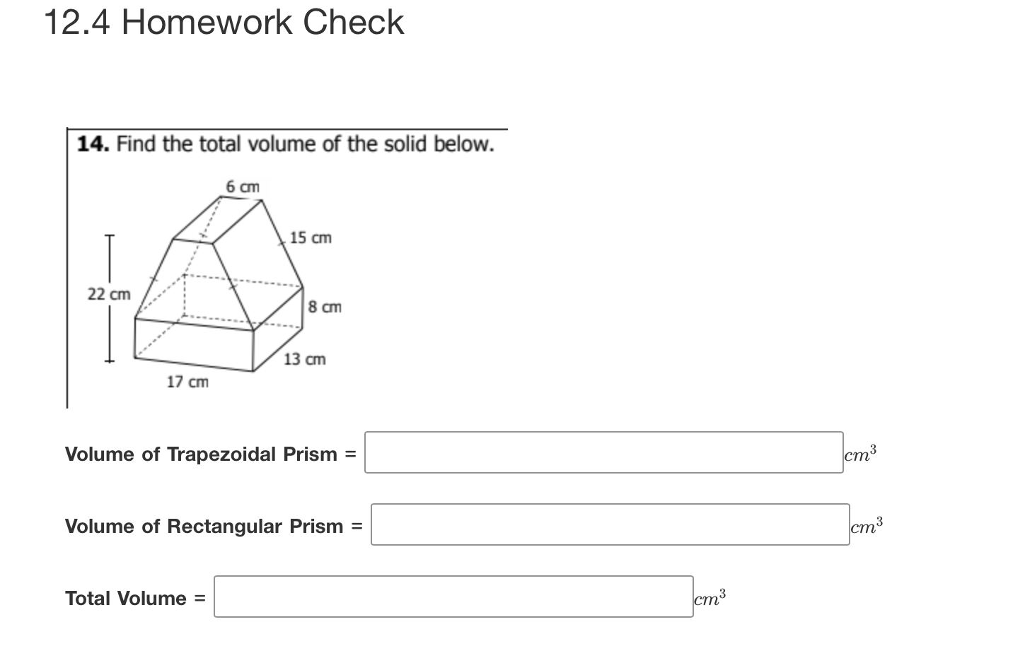 Solved 12.4 Homework Check 14. Find the total volume of the | Chegg.com