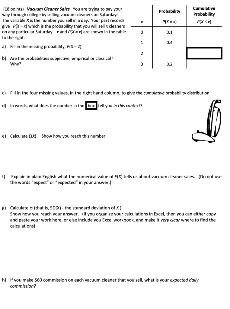 Solved Probability (18 points) Vacuum Cleaner Sales You are | Chegg.com