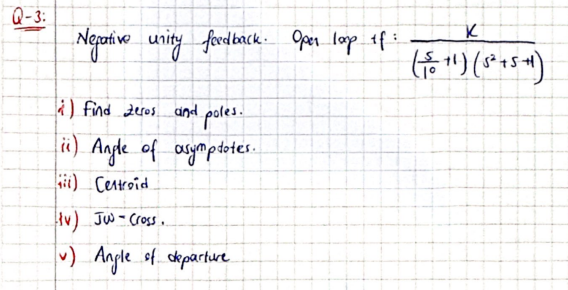 Solved by an EXPERT Q-3:Negative unity feedback. Open loop tf: | Chegg.com