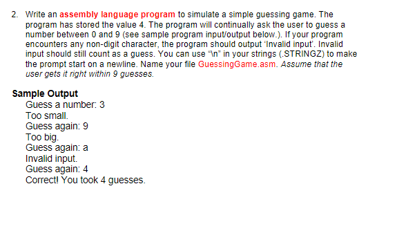 Solved 2. Write an assembly language program to simulate a | Chegg.com