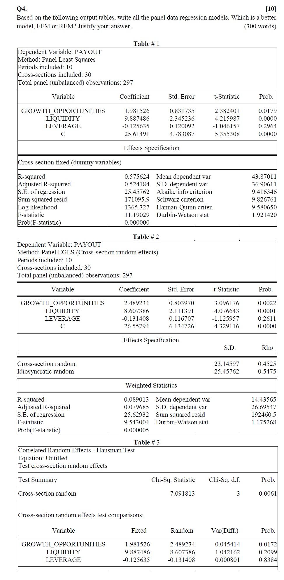 Solved Q4. [10] Based on the following output tables, write | Chegg.com