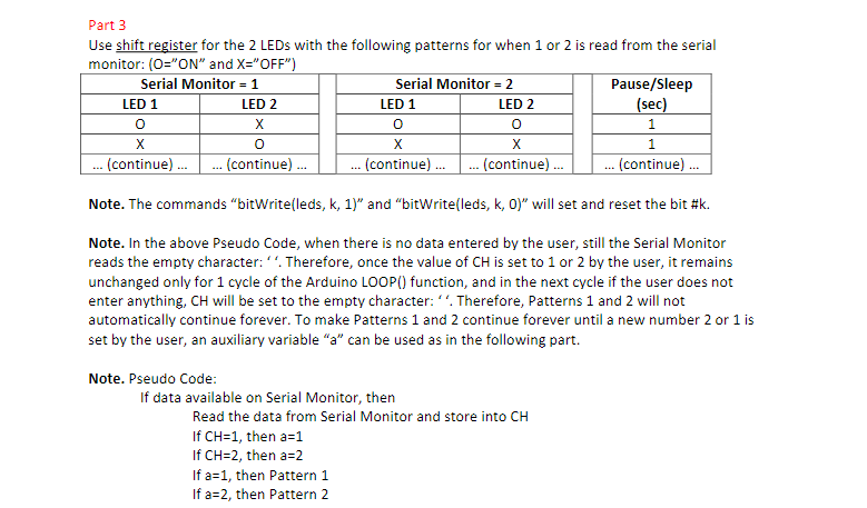 Solved Part 3 Use shift register for the 2 LEDs with the | Chegg.com