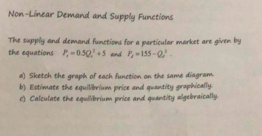 Solved Non-Linear Demand and Supply Functions The supply and | Chegg.com