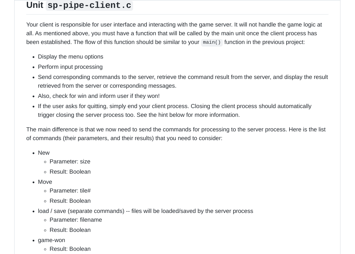 Unit sp-pipe-client.c Your client is responsible for | Chegg.com