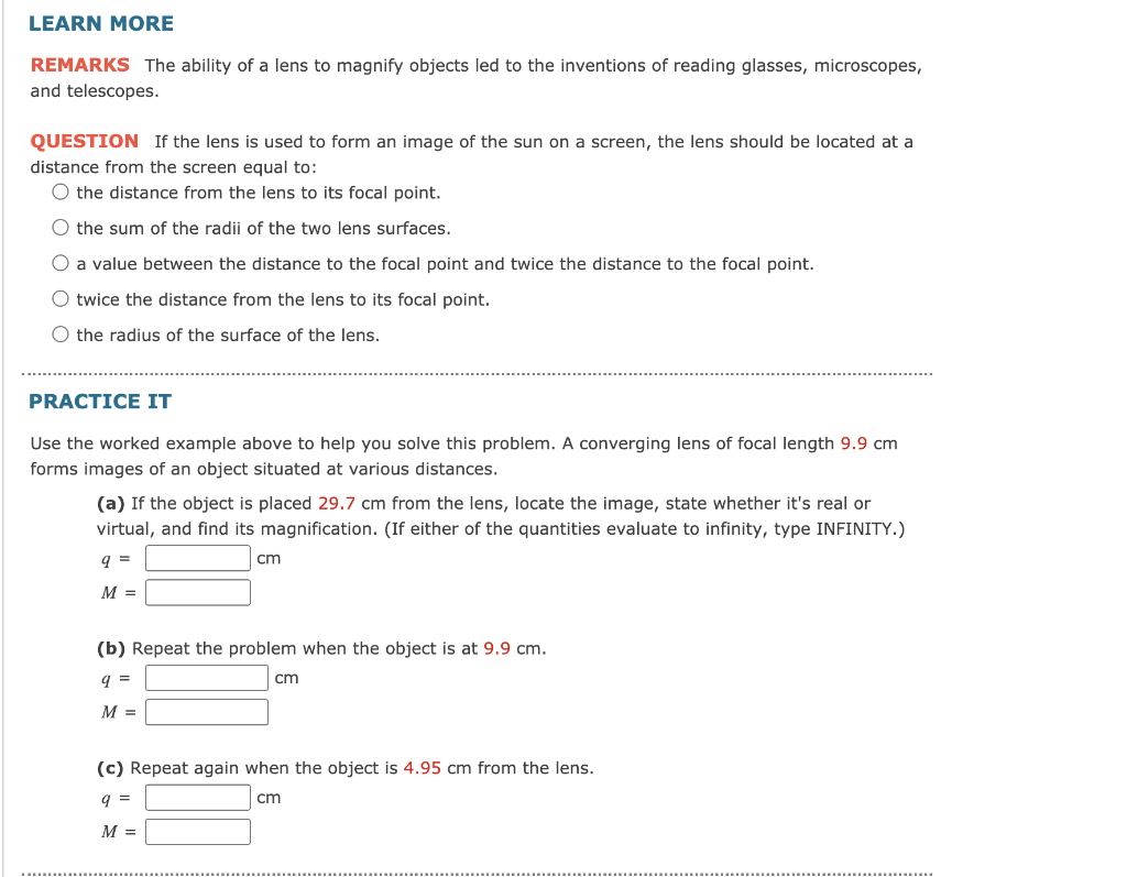 Solved LEARN MORE REMARKS The ability of a lens to magnify | Chegg.com