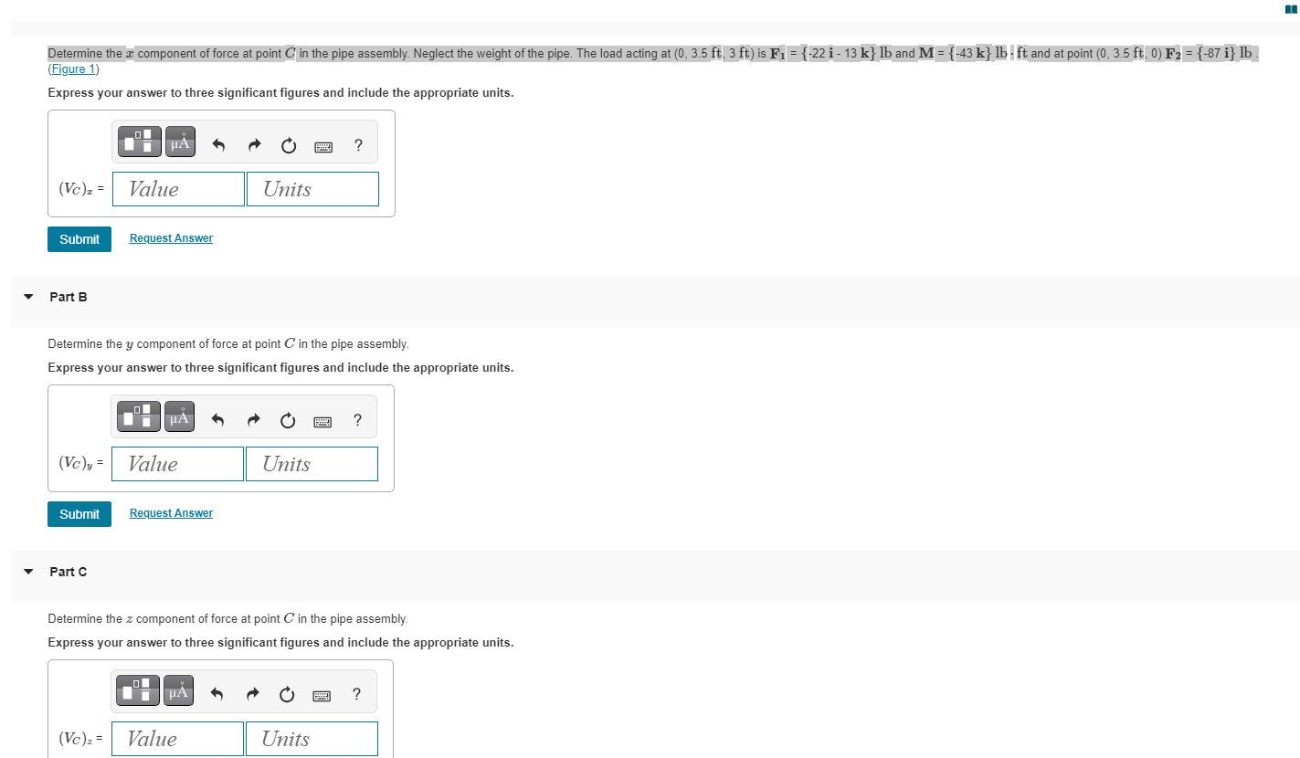 Solved Determine the x component of force at point C in | Chegg.com