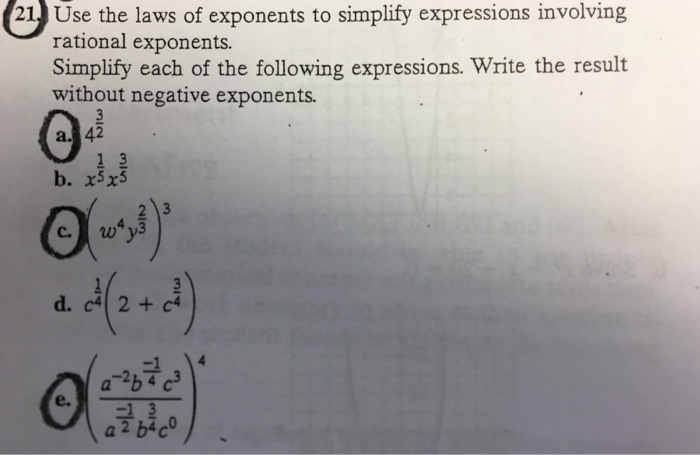 Solved (21 Use the laws of exponents to simplify expressions | Chegg.com
