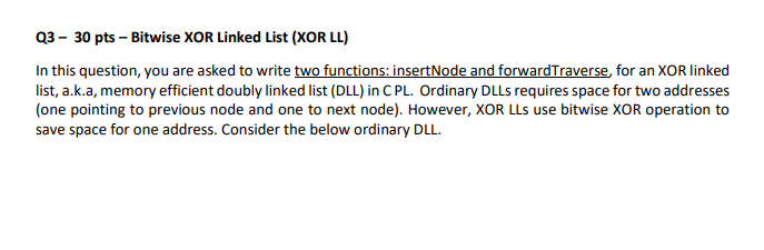 Solved Q3 - 30 pts - Bitwise XOR Linked List (XOR LL) In | Chegg.com