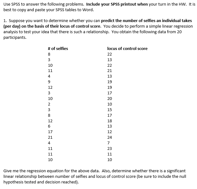 Solved Use SPSS to answer the following problems. Include | Chegg.com