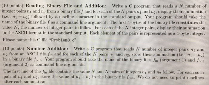 Solved Reading Binary File And Addition Write A C Program