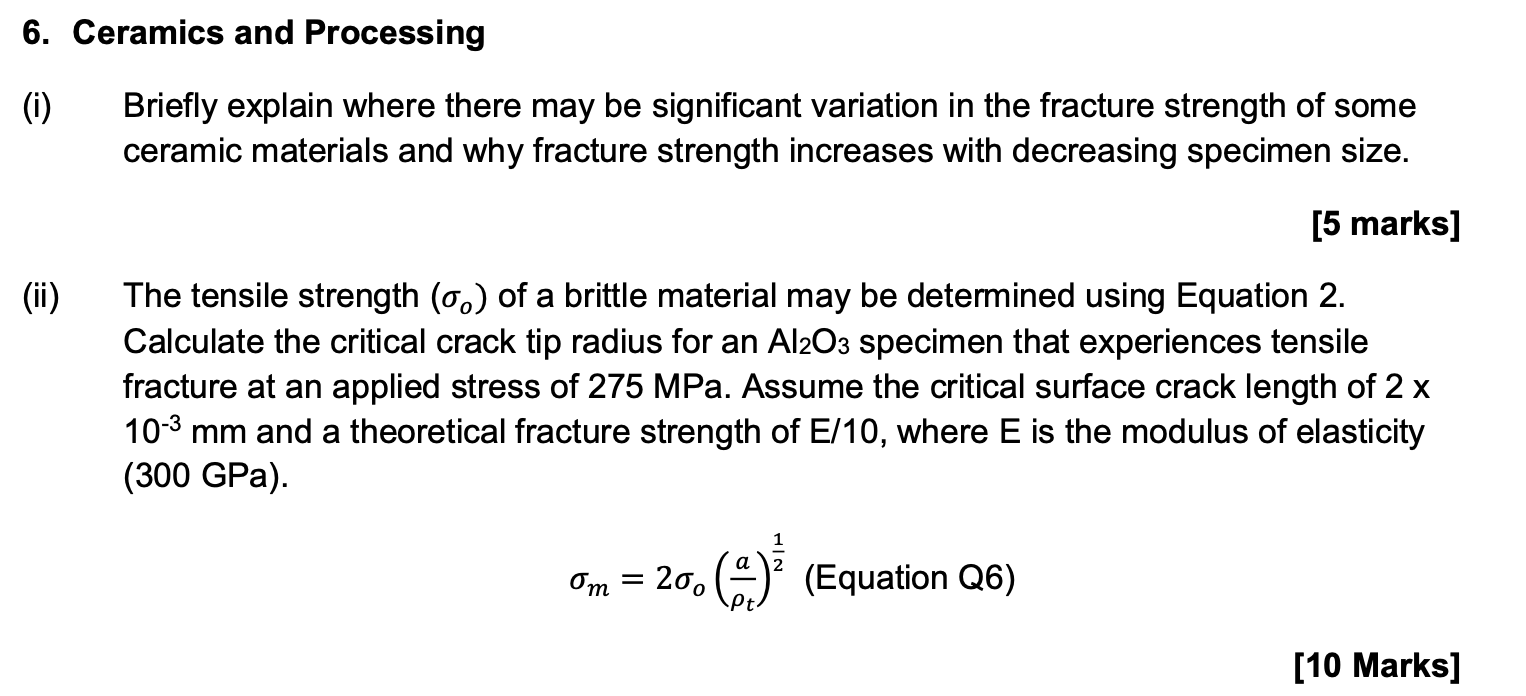Solved 6. Ceramics and Processing (i) Briefly explain where | Chegg.com