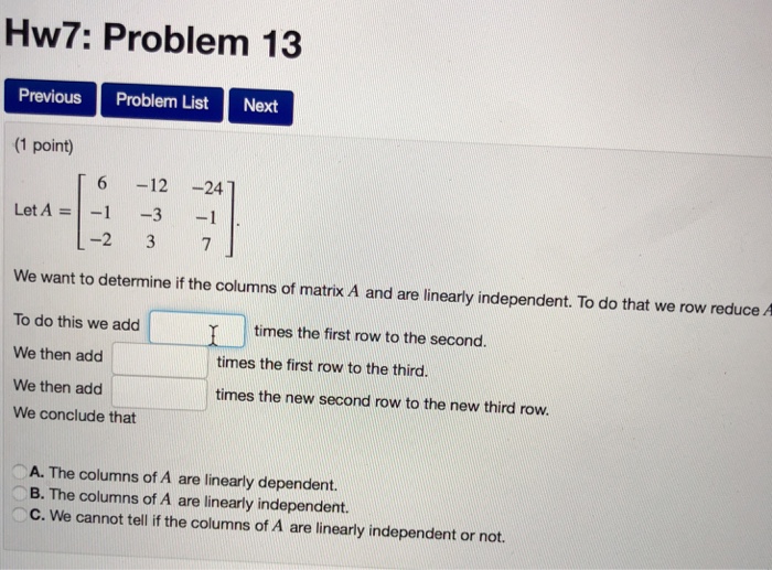 Solved Hw7: Problem 13 Previous Problem ListNext 1 point) | Chegg.com