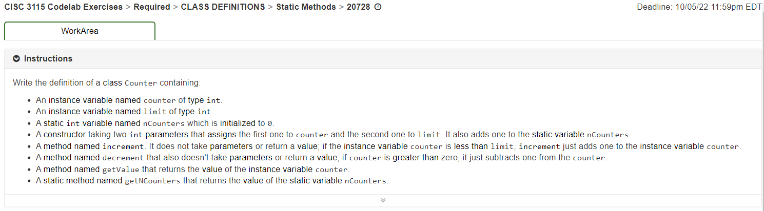 Solved CISC 3115 Codelab Exercises > Required > CLASS | Chegg.com