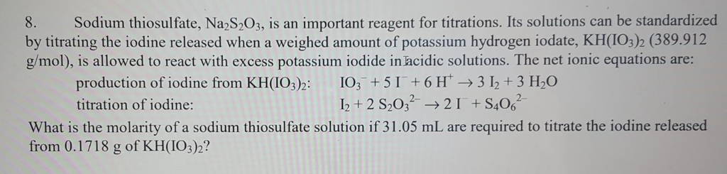Solved Sodium thiosulfate, Na2S2O3, is an important reagent | Chegg.com