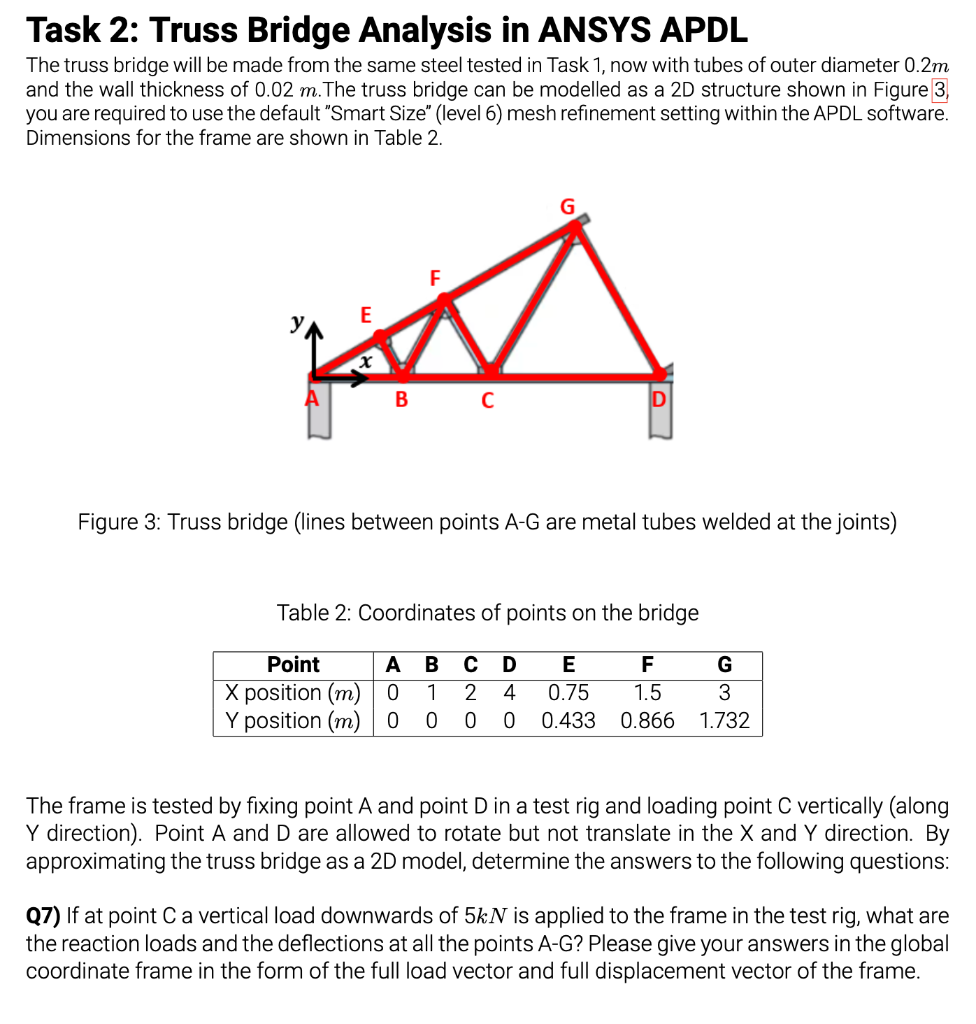 Task 2: Truss Bridge Analysis in ANSYS APDL The truss | Chegg.com