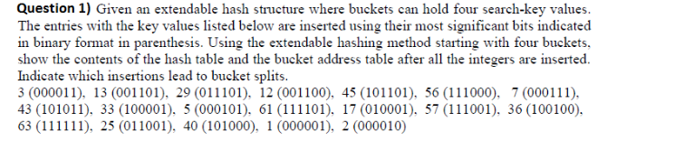 Question 1) Given an extendable hash structure where | Chegg.com