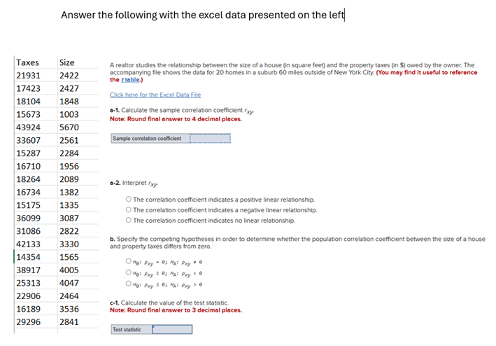 Solved A realtor studies the relationship between the size | Chegg.com