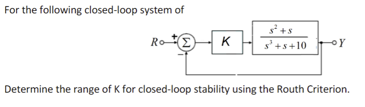 Solved For the following closed-loop system of Σ) K s²ts | Chegg.com