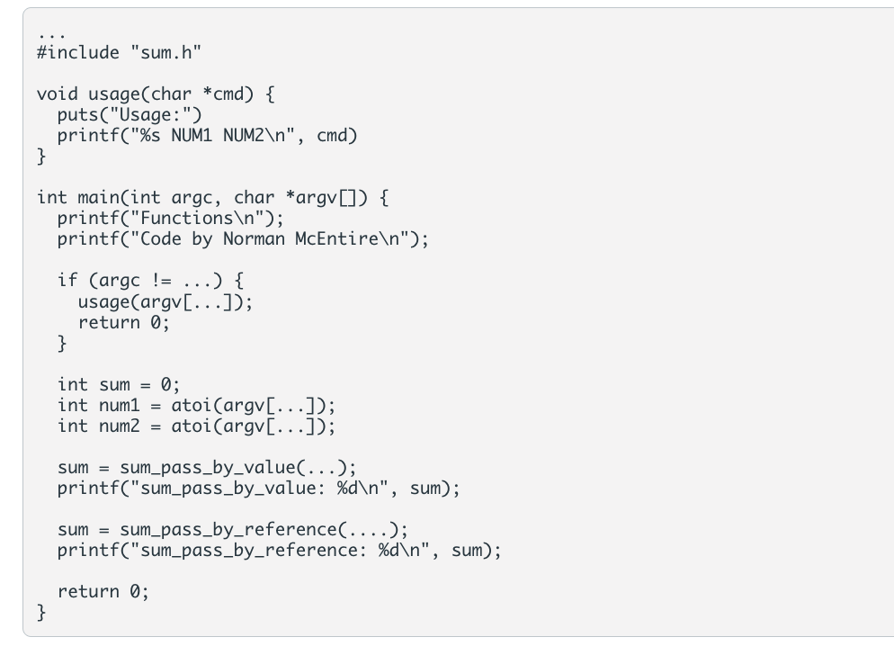 Solved Functions Code by Norman McEntire Usage: ./main NUM1 | Chegg.com