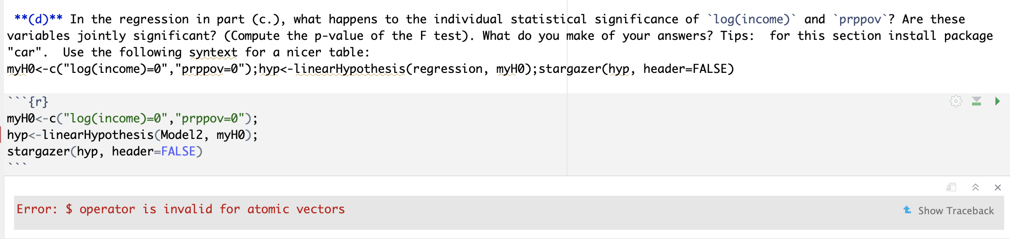 Solved ** **(d)** ** In the regression in part (c.), what | Chegg.com
