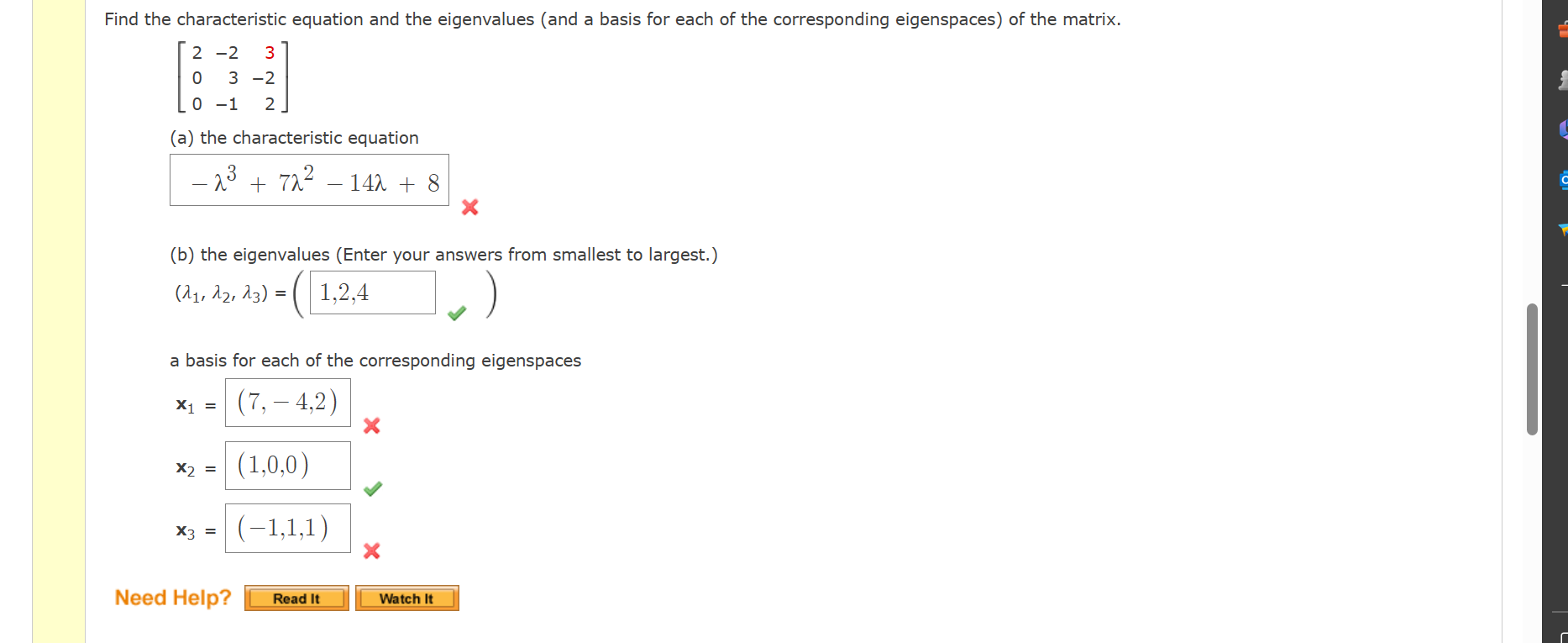 Solved ⎣⎡200−23−13−22⎦⎤ (a) the characteristic equation (b) | Chegg.com