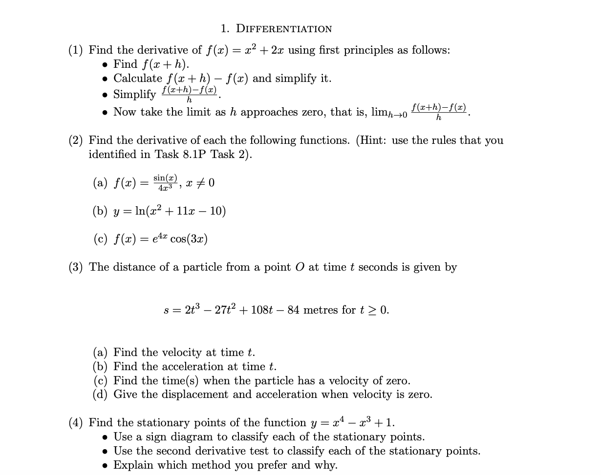 Solved (1) Find the derivative of f(x)=x2+2x using first | Chegg.com