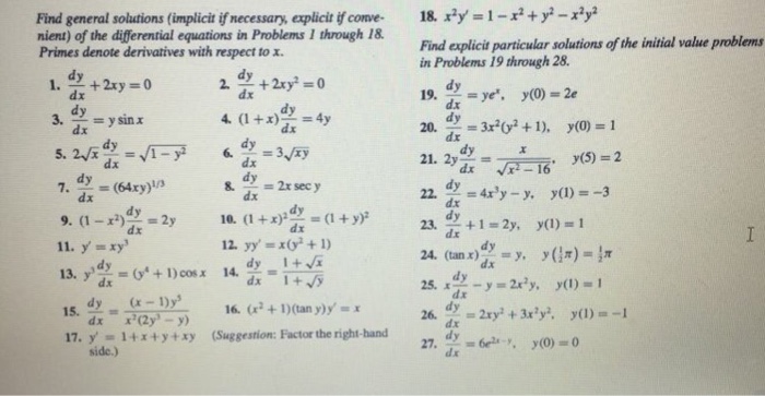 Solved Find general solutions (implicit if necessary, | Chegg.com