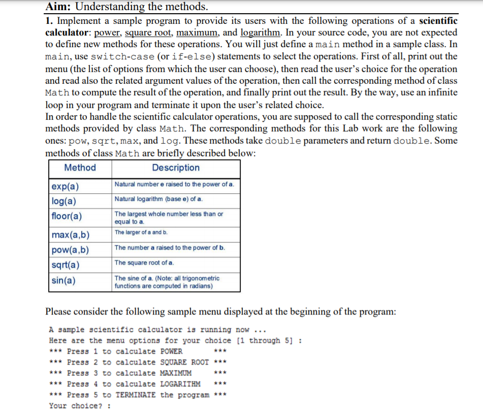 Solved Aim: Understanding the methods. 1. Implement a sample | Chegg.com