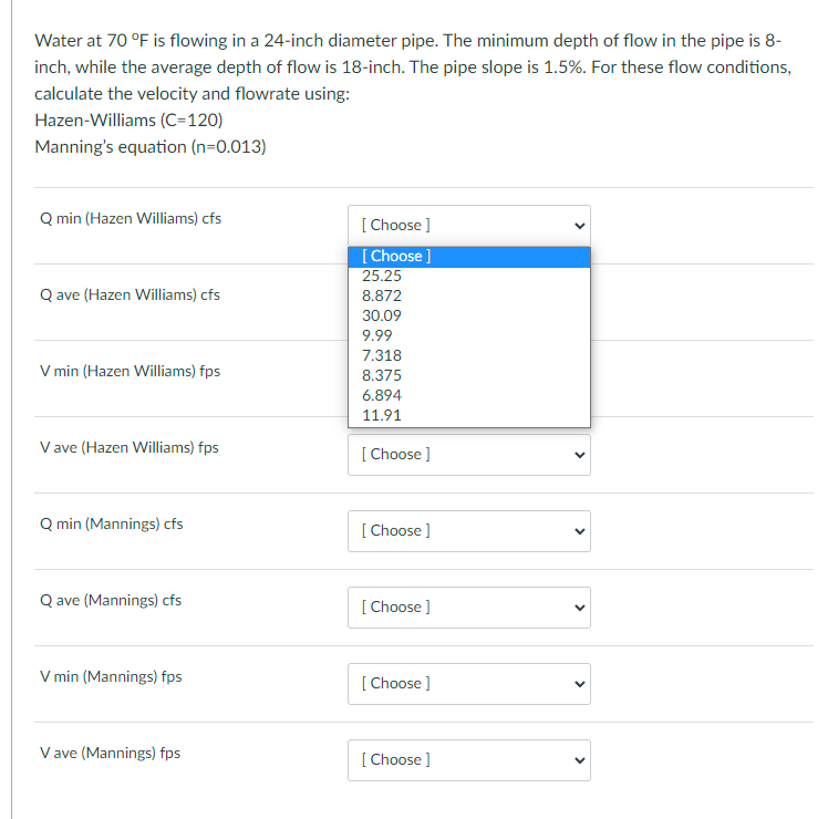 Solved Water at 70 °F is flowing in a 24-inch diameter pipe. | Chegg.com